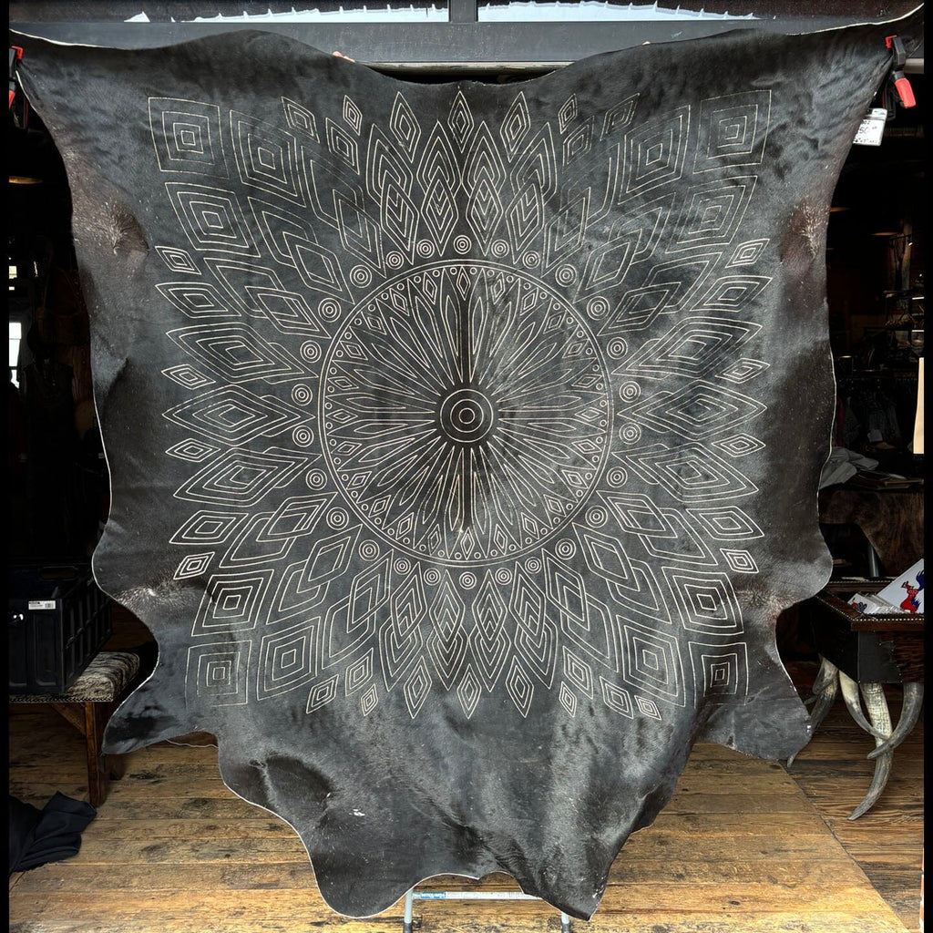 Black Laser Cut Cowhide - 7'6" x 7" - CH302 – STONE FEATHER ROAD
