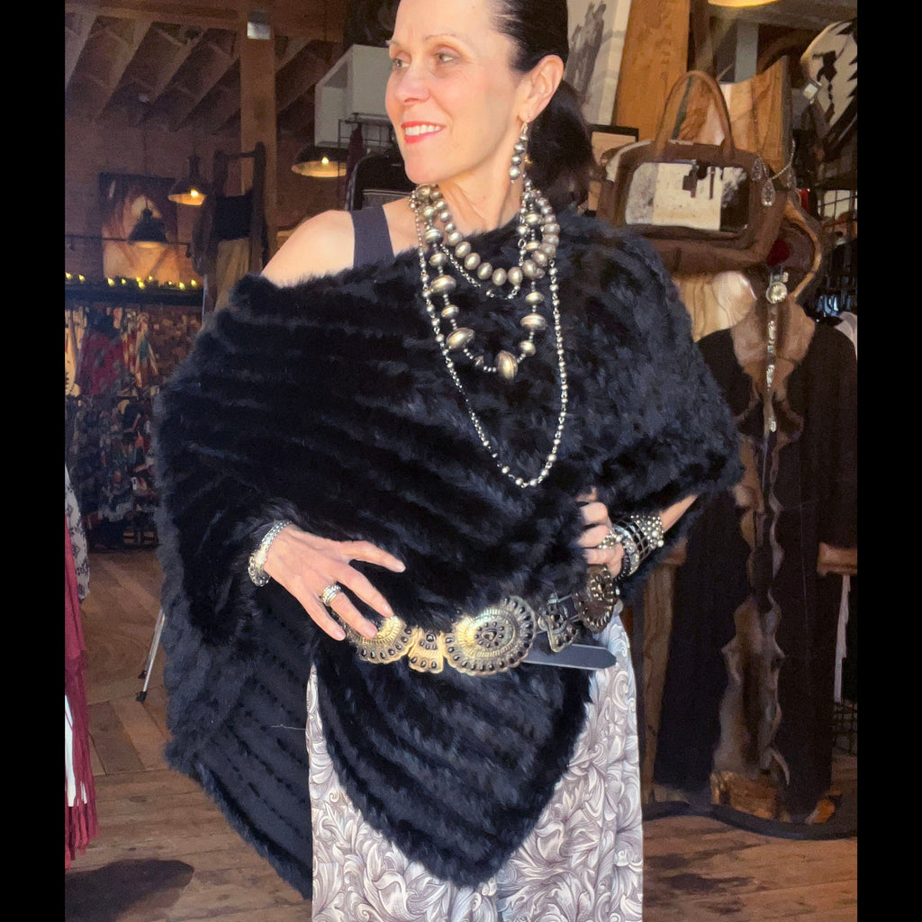 Knitted Rabbit Poncho - Black - PONMK-BK – STONE FEATHER ROAD