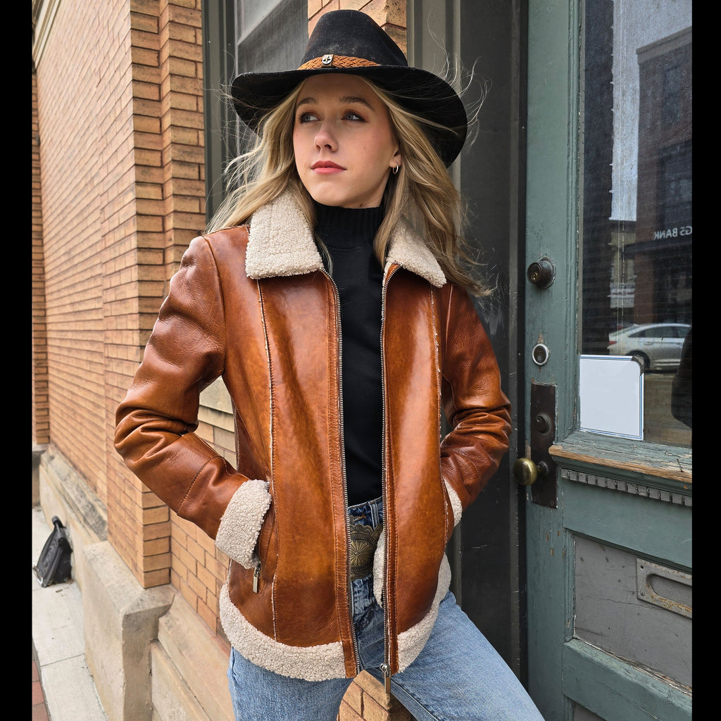 Leather Bomber Jacket - Cognac - Scully - JSY34 – STONE FEATHER ROAD