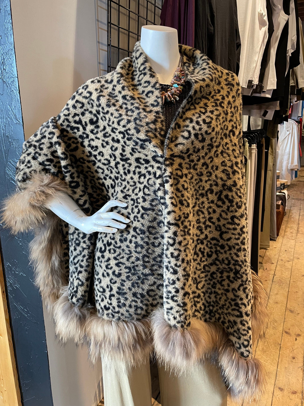 Wool Blend/Raccoon Trim Leopard Print Cape - CPMK-LP – STONE FEATHER ROAD